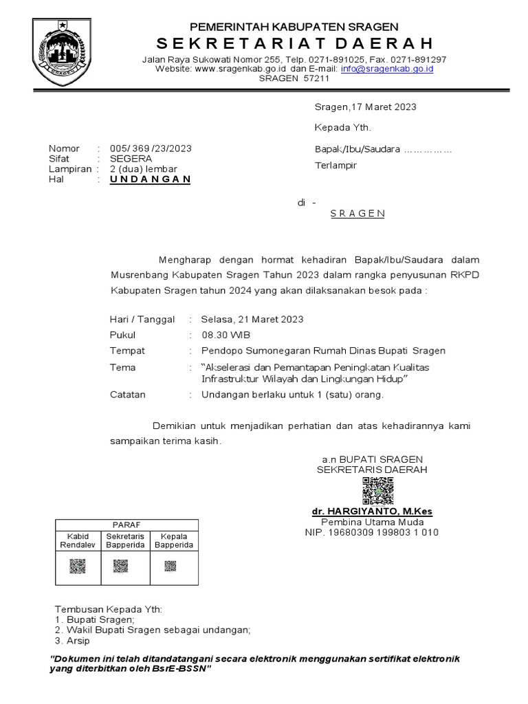 Undangan Musrenbang Non OPD Edit | PDF