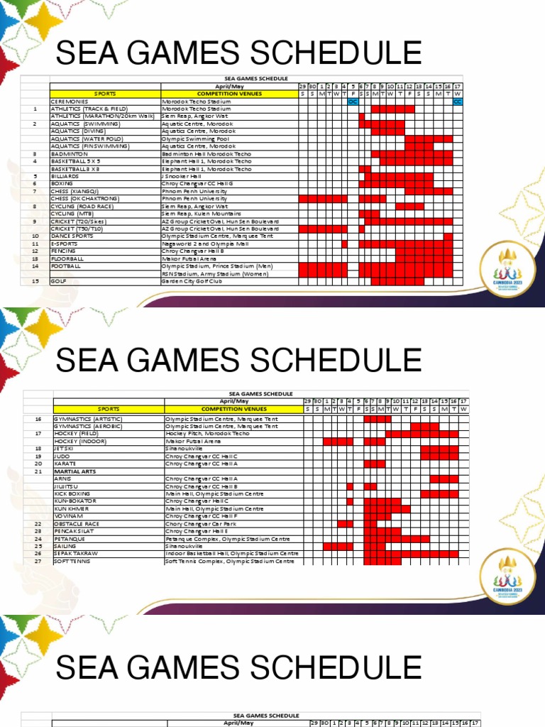 Sea Games Schedule | PDF | Multi Sport Events | Individual Sports