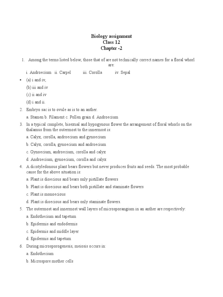 CH 2 Assignment | PDF | Flowers | Fertilisation