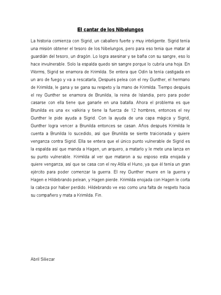 El Cantar de Los Nibelungos Resumen | PDF