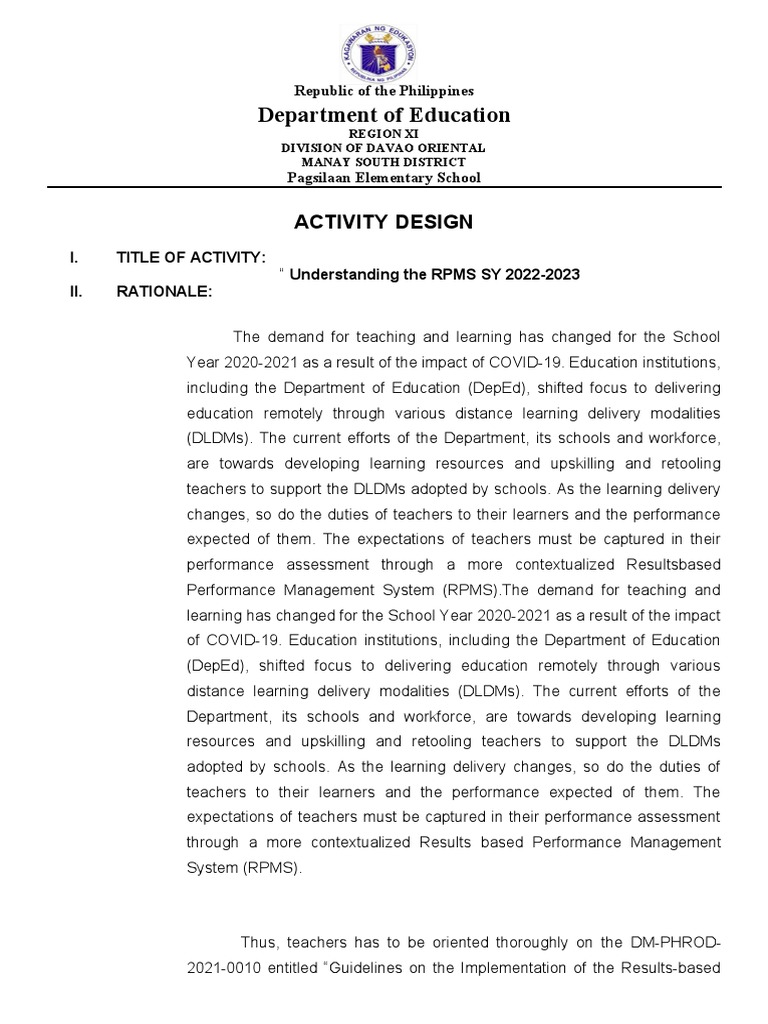 Slac 1 - Training Design-Rpms | PDF | Behavior Modification | Cognition