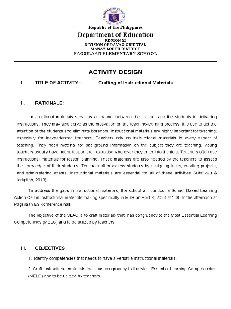 Slac 5- Training Design-lrcp -Instructional Making | PDF | Teachers | Learning