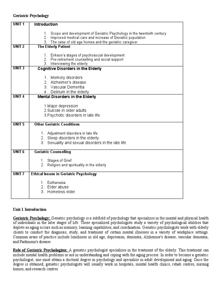 Geriatric Psychology Essentials | PDF | Alzheimer's Disease | Vein