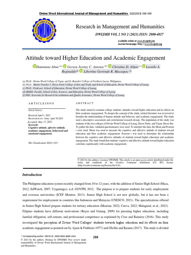 Attitude Toward Higher Education and Academic Engagement | PDF ...