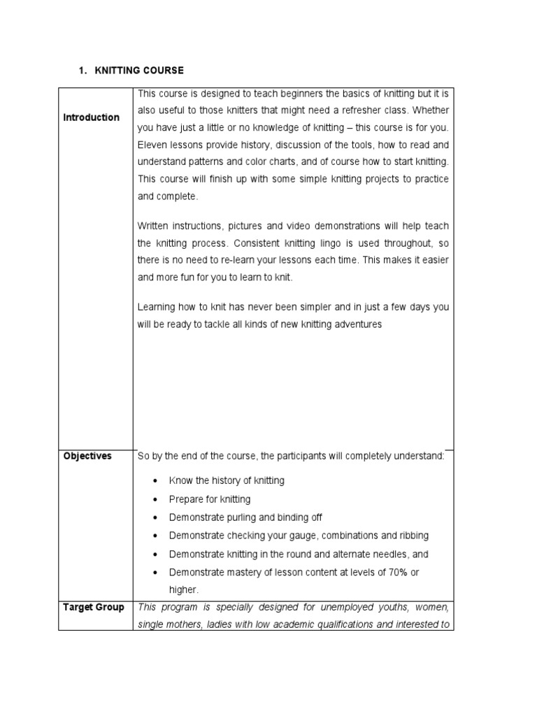 Knitting Course | PDF | Knitting | Basic Knitted Fabrics