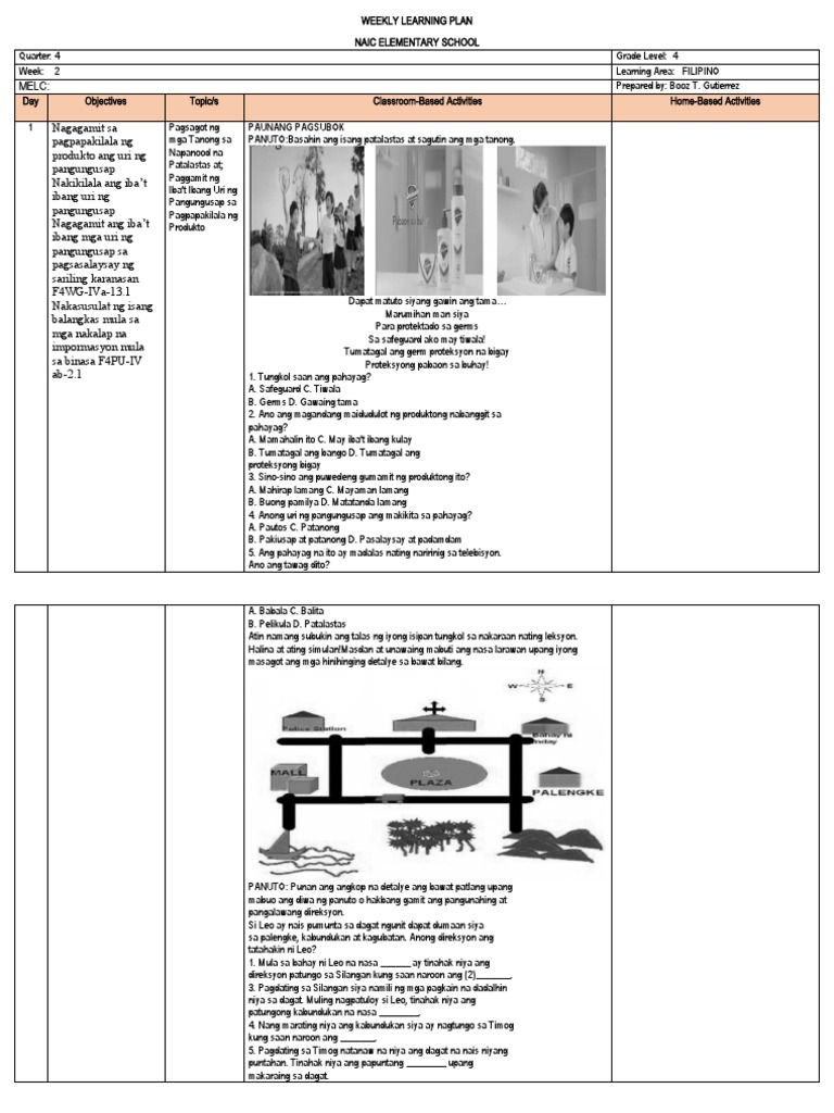 Filipino W2 WEEKLY LEARNING PLAN | PDF