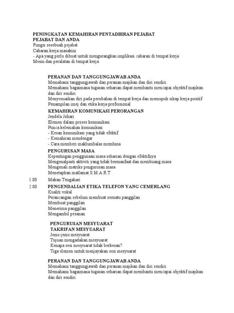 PENINGKATAN KEMAHIRAN PENTADBIRAN PEJABAT | PDF