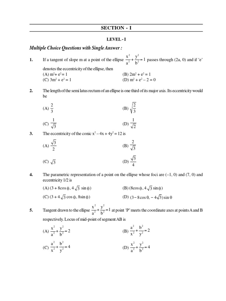 Ellipse-03-Exercise Level | PDF | Ellipse | Circle