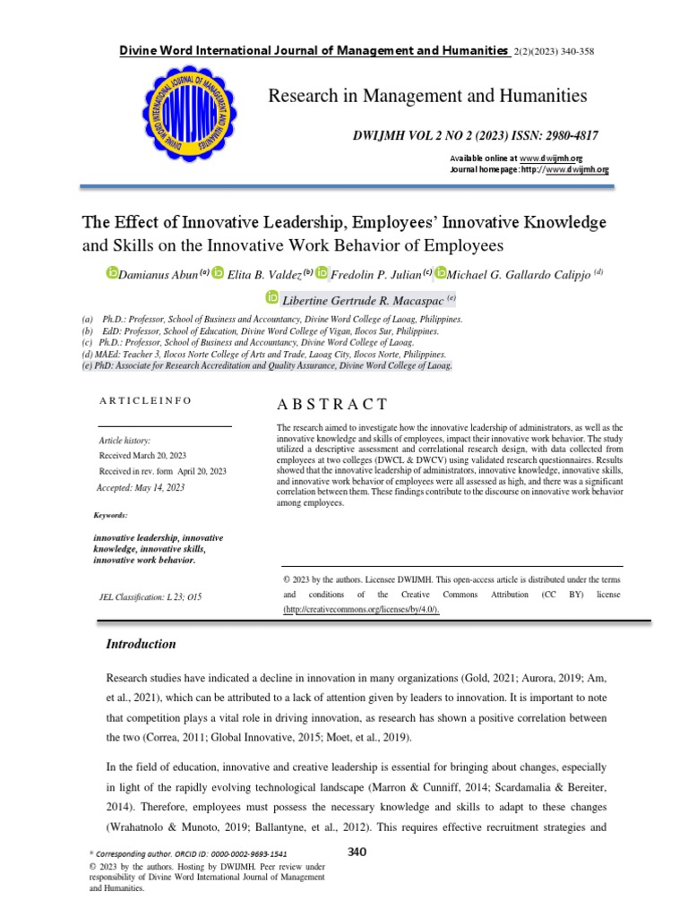 The Effect of Innovative Leadership, Employees' Innovative Knowledge and Skills On The ...