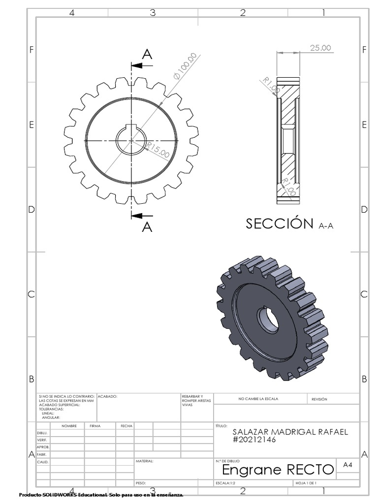 Dibujo Técnico de Engrane Recto | PDF