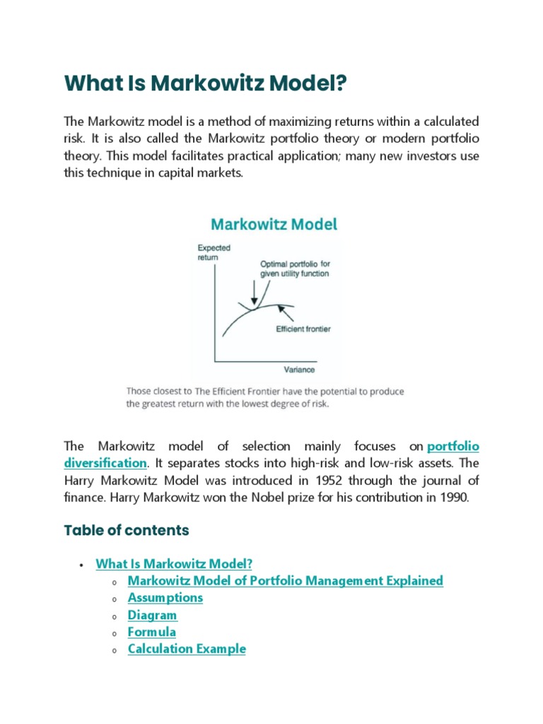 Markowitz Portfolio Model | PDF | Modern Portfolio Theory | Beta (Finance)