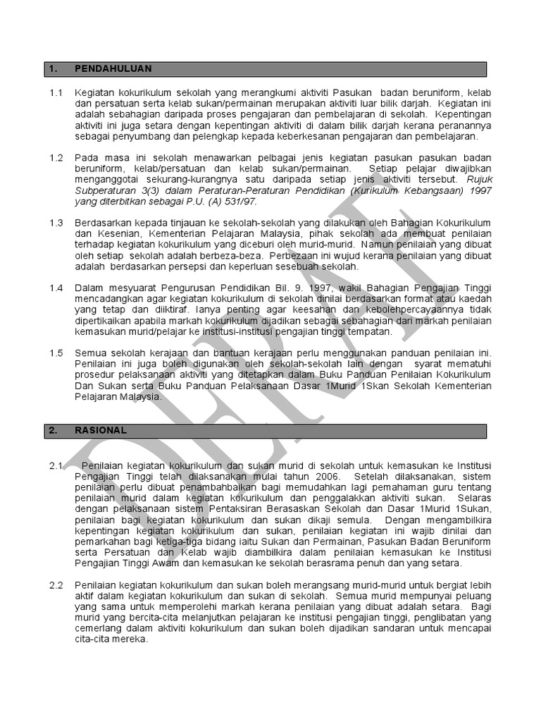 Buku Panduan Pentaksiran Kokurikulum Dan Sukan | PDF