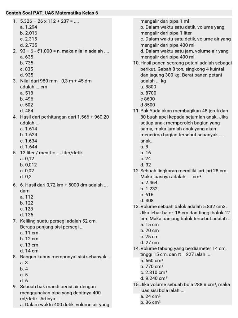 Pat Mtk-Pai Kelas 6 SMT 2 - 112115 | PDF