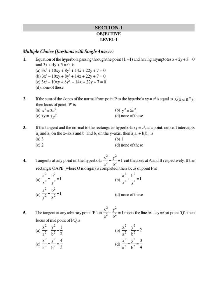 Hyperbola-04 - Exercise | PDF | Ellipse | Analytic Geometry