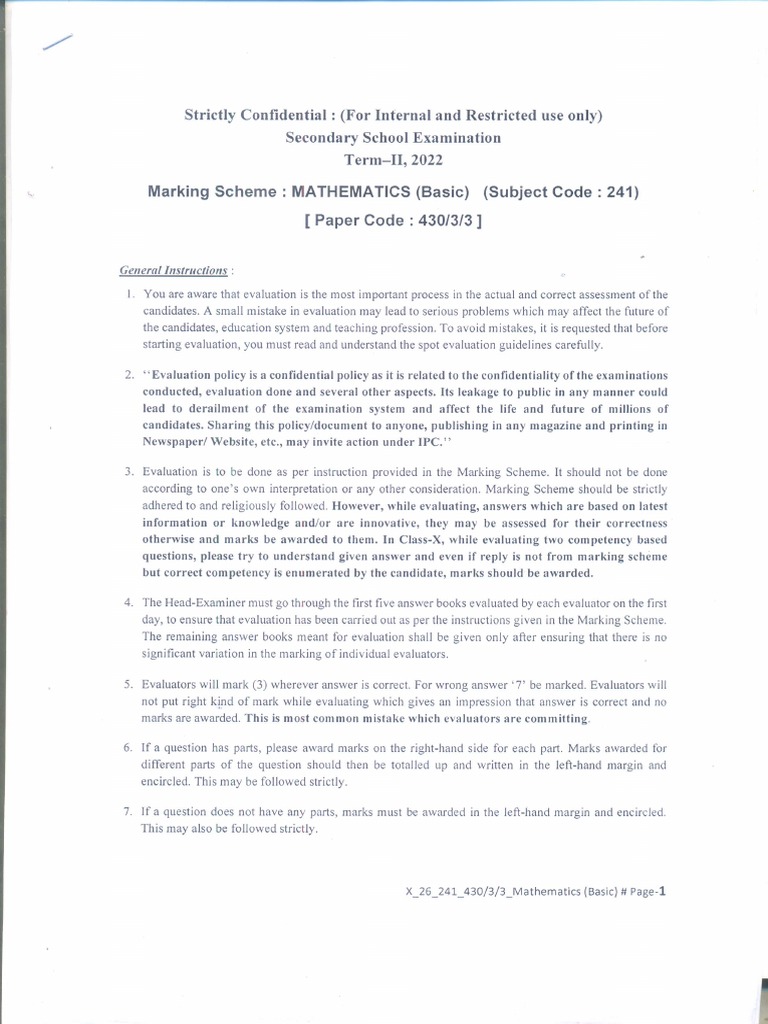 Maths Basic Paper Code 430.3.3 | PDF