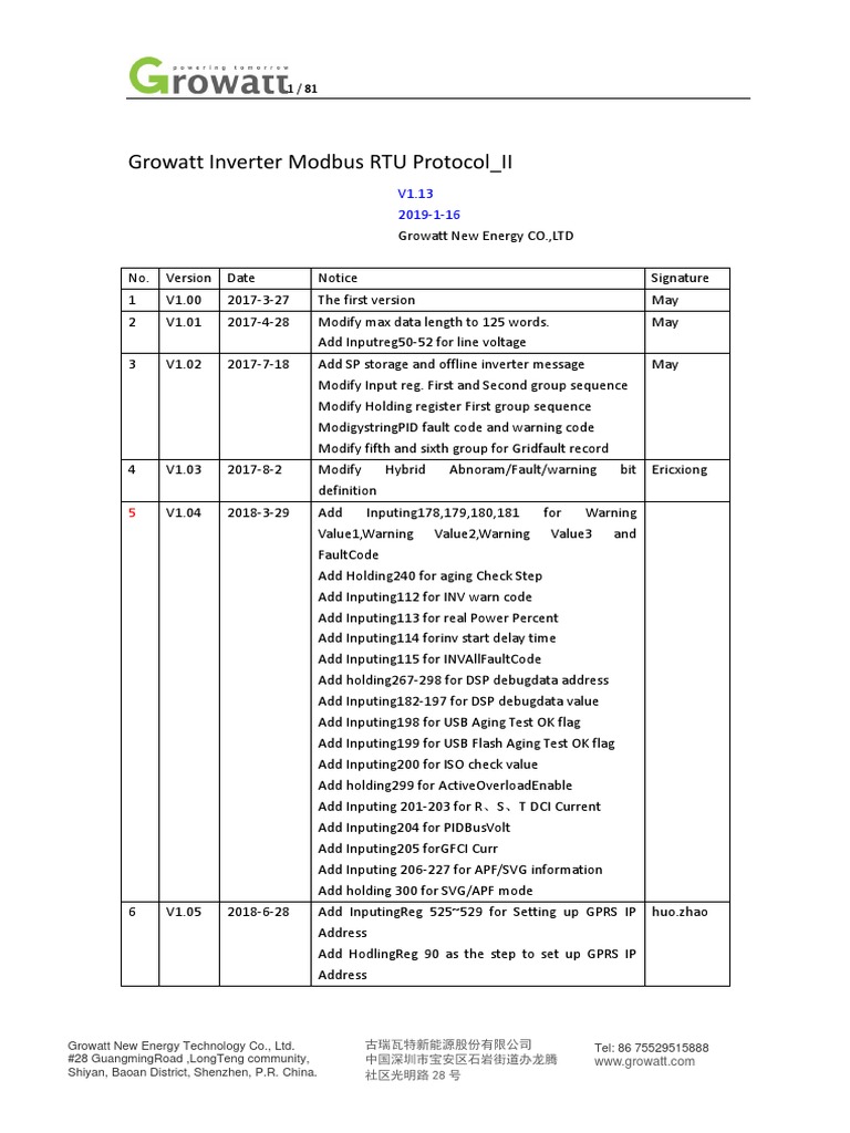 Growatt-Inverter-Modbus-RTU-Protocol_II-V1_13_20190116-English | PDF ...