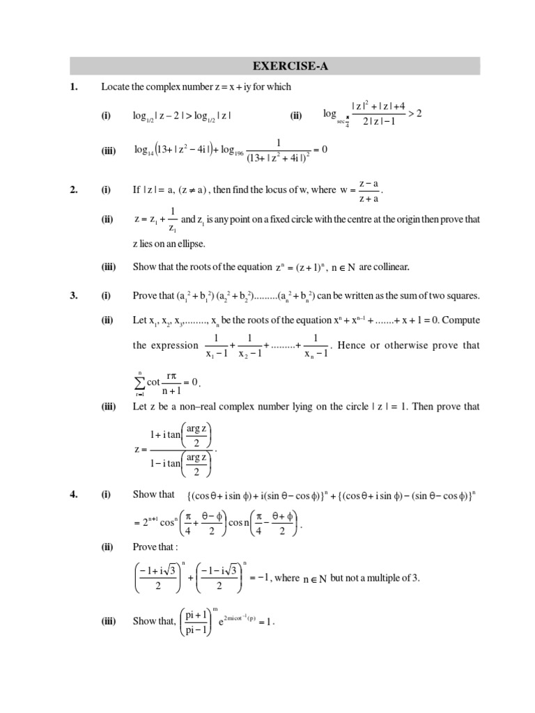 Complex Number-04 - Exercise | PDF | Complex Number | Circle