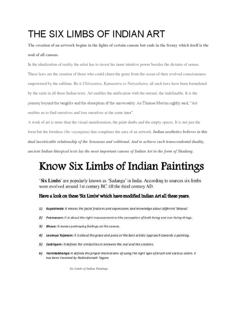 Six Limbs of Indian Art Explained | PDF | Kama Sutra