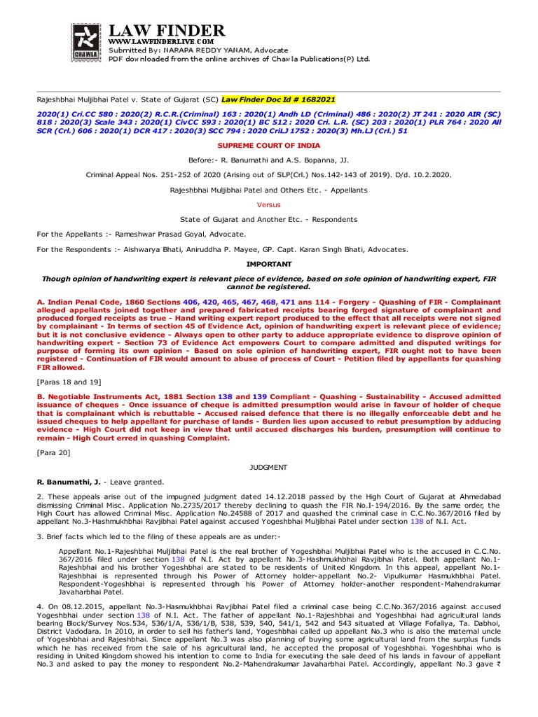 SC Judgment-Forgery-civil Suit Pending | PDF | Cheque | Lawsuit