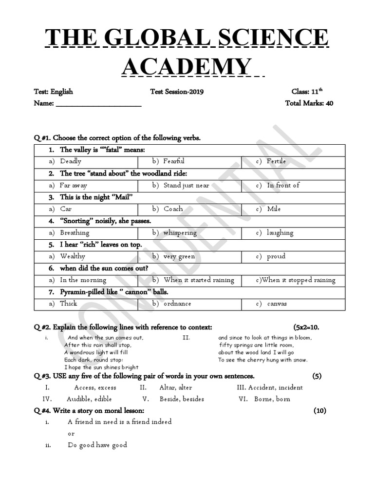 ,,1st Year English Paper | PDF