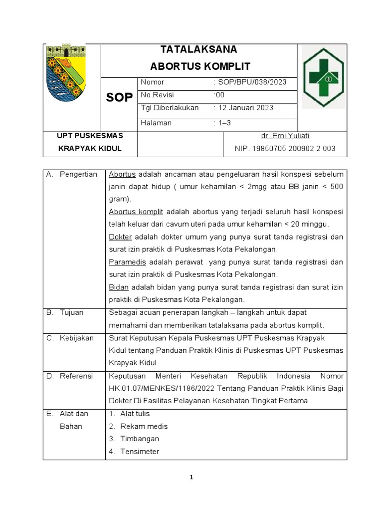 SOP Tatalaksana Abortus Komplit | PDF