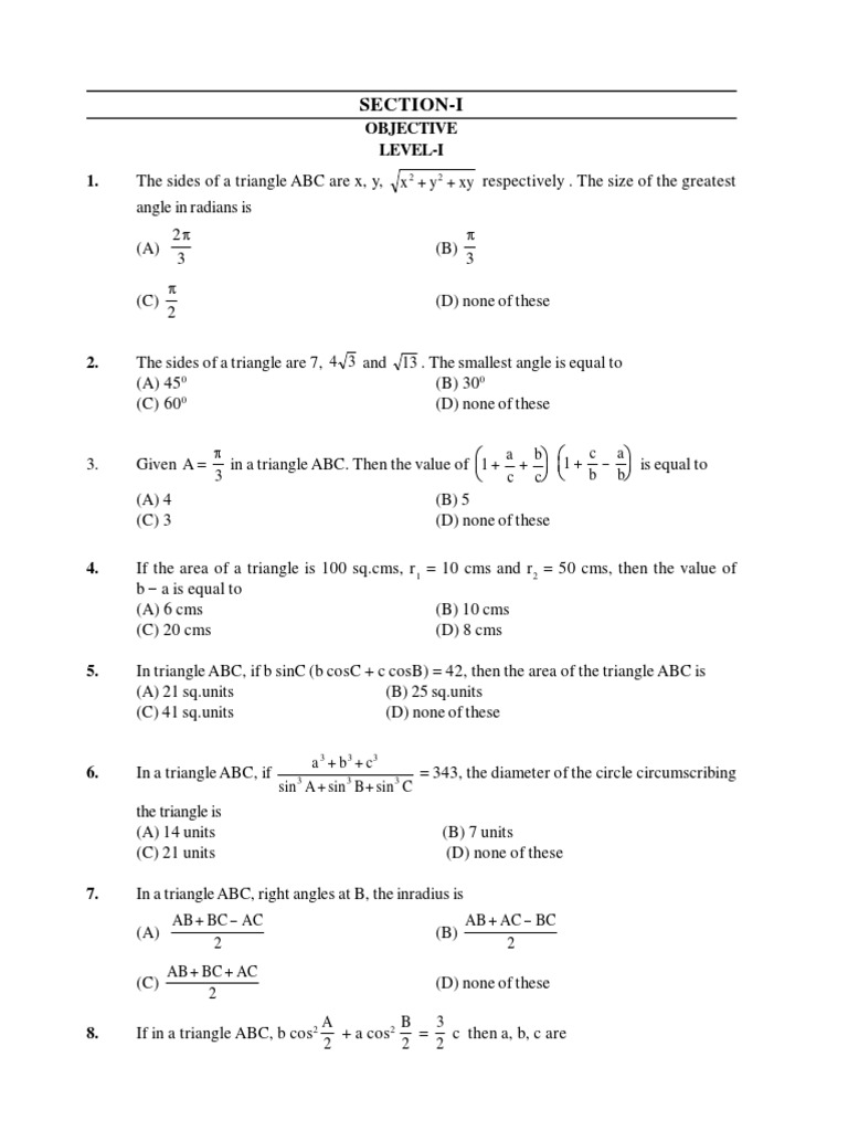 Properties of Solution & Triangle-04 - Exercise | PDF | Triangle | Area