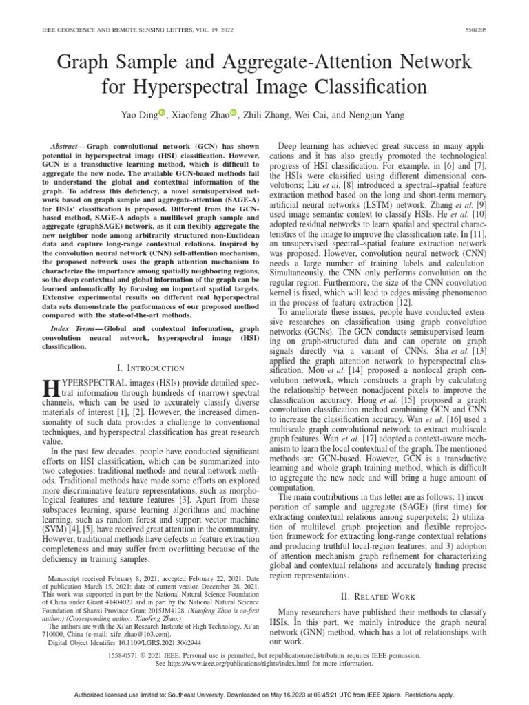 Graph Sample And Aggregate Attention Network For Hyperspectral Image Classification Pdf 