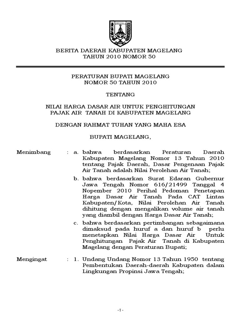 Harga Dasar Air Pajak Magelang 2010 | PDF | Teknologi & Rekayasa