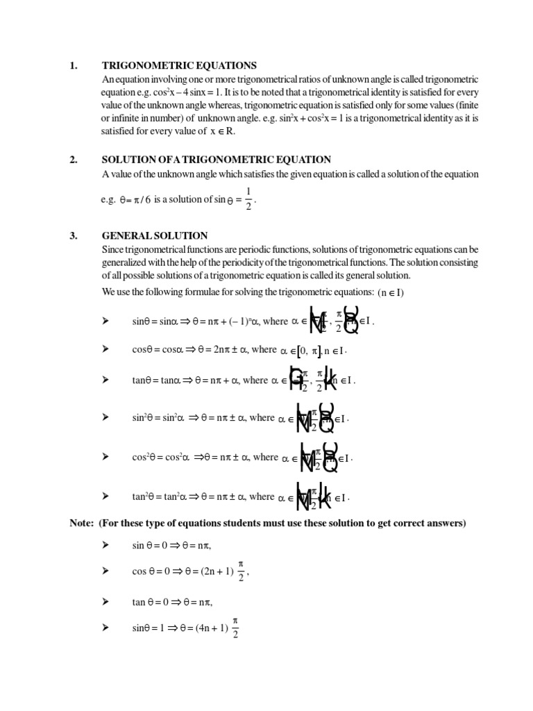 Trigonometric Equations Guide | PDF | Trigonometric Functions | Equations
