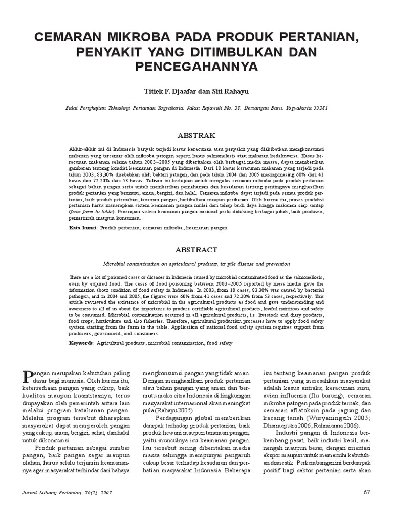Keamanan Pangan: Cemaran Mikroba pada Produk Pertanian | PDF