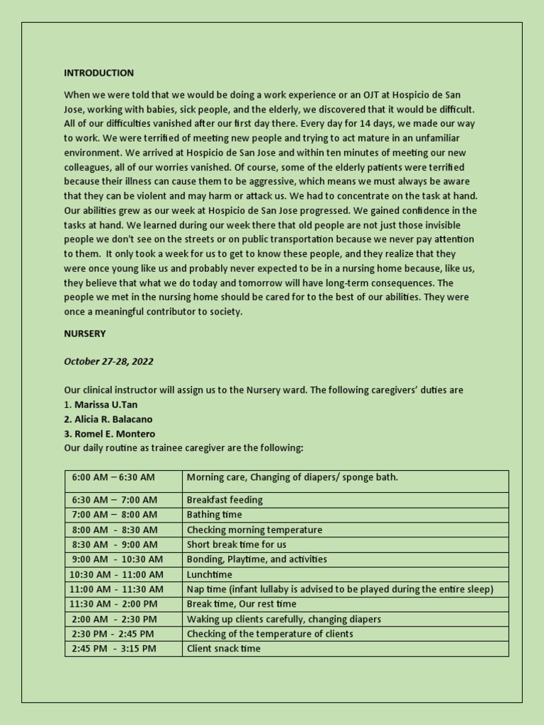 Nursery-Elderly (Narrative Report) | PDF | Caregiver | Nursing