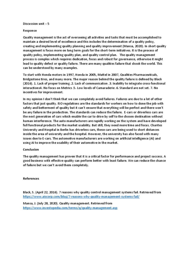 BUS 5611 DA Unit 5 | PDF | Quality Management | Usability