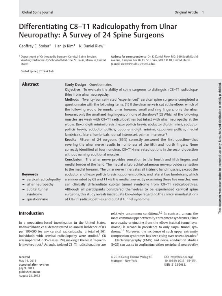 Differentiating C8-T1 Radiculopathy From Ulnar Neuropathy | PDF | Self ...