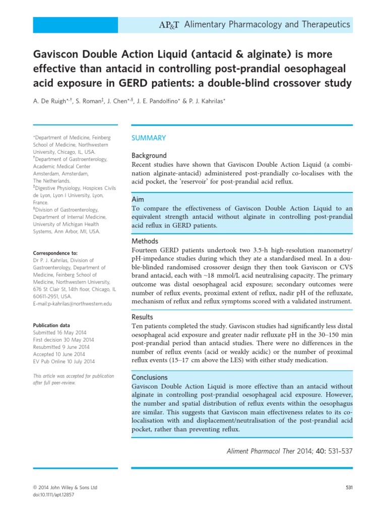 GERD Relief: Gaviscon vs. Antacid Study | PDF | Gastroesophageal Reflux ...