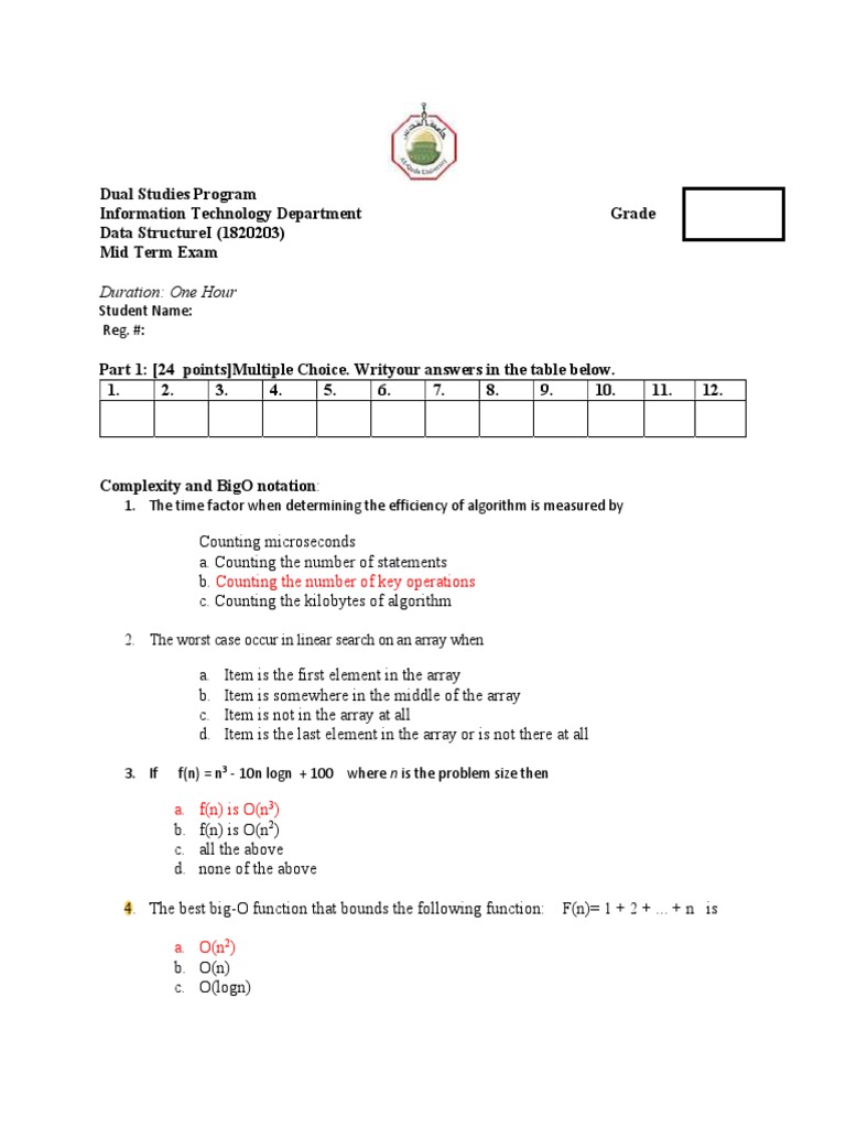 IT Exam: Data Structures & Algorithms | PDF | Pointer (Computer ...
