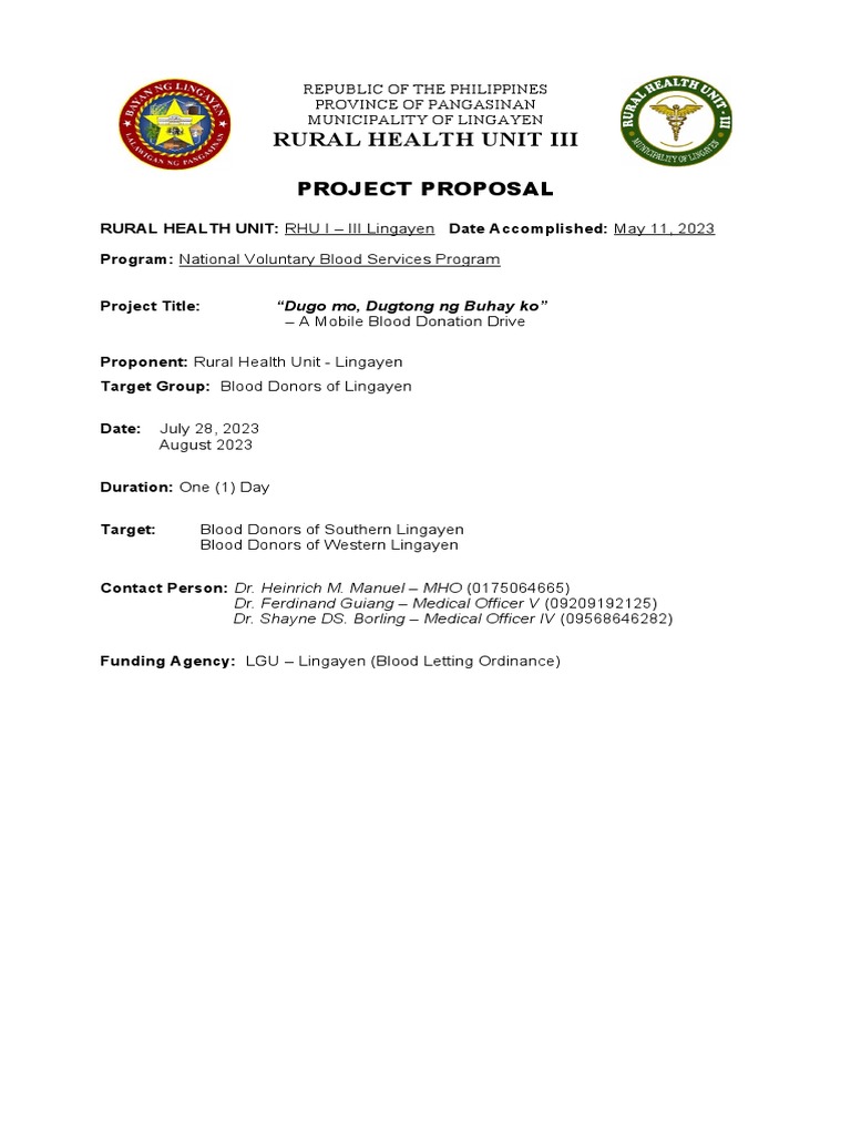 Project Proposal For Blood Donation | PDF | Blood Donation | Public ...