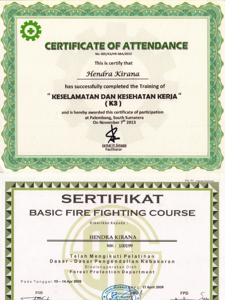 Sertifikat K3 & Fire Fighter | PDF