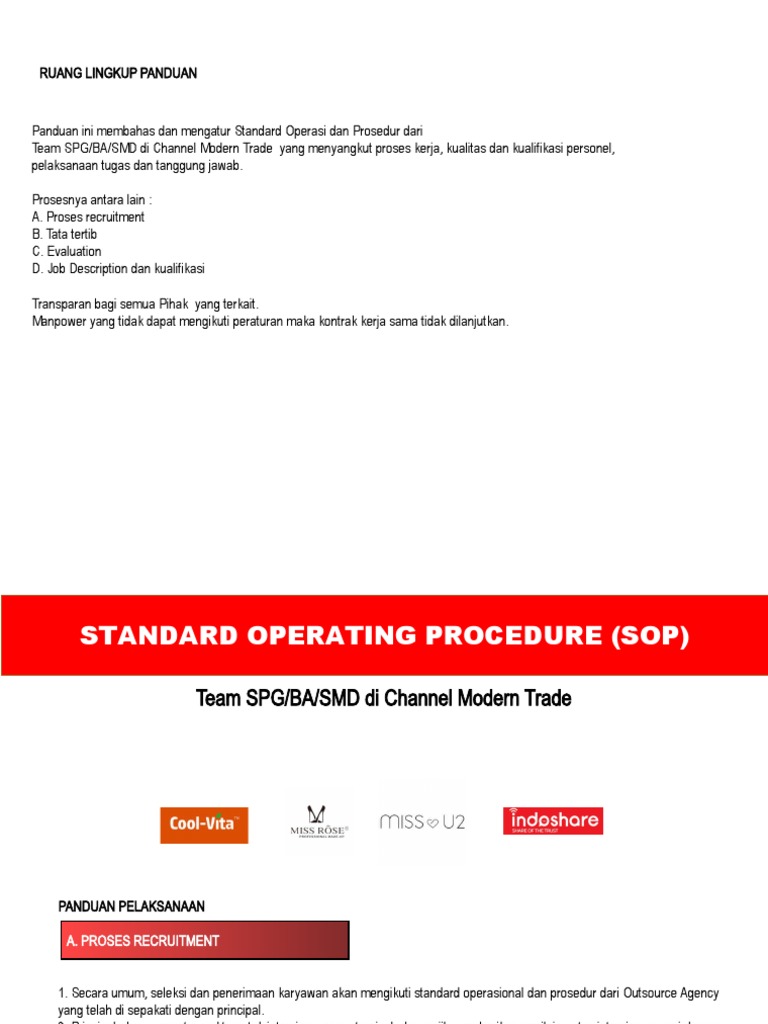SOP Tim SPG/BA/SMD Modern Trade | PDF | Bisnis | Pengelolaan Keuangan ...