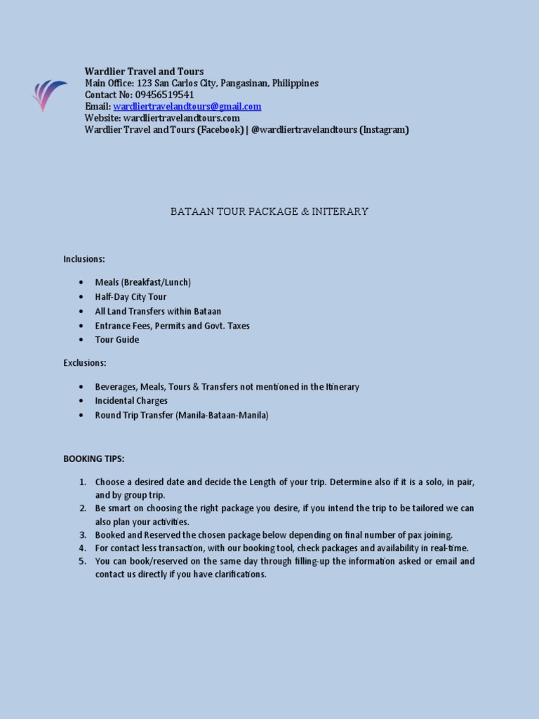 Bataan Tour Package | PDF