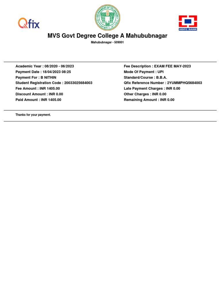 Qfix-Payment-Receipt-Exam Fee May-2023 | PDF