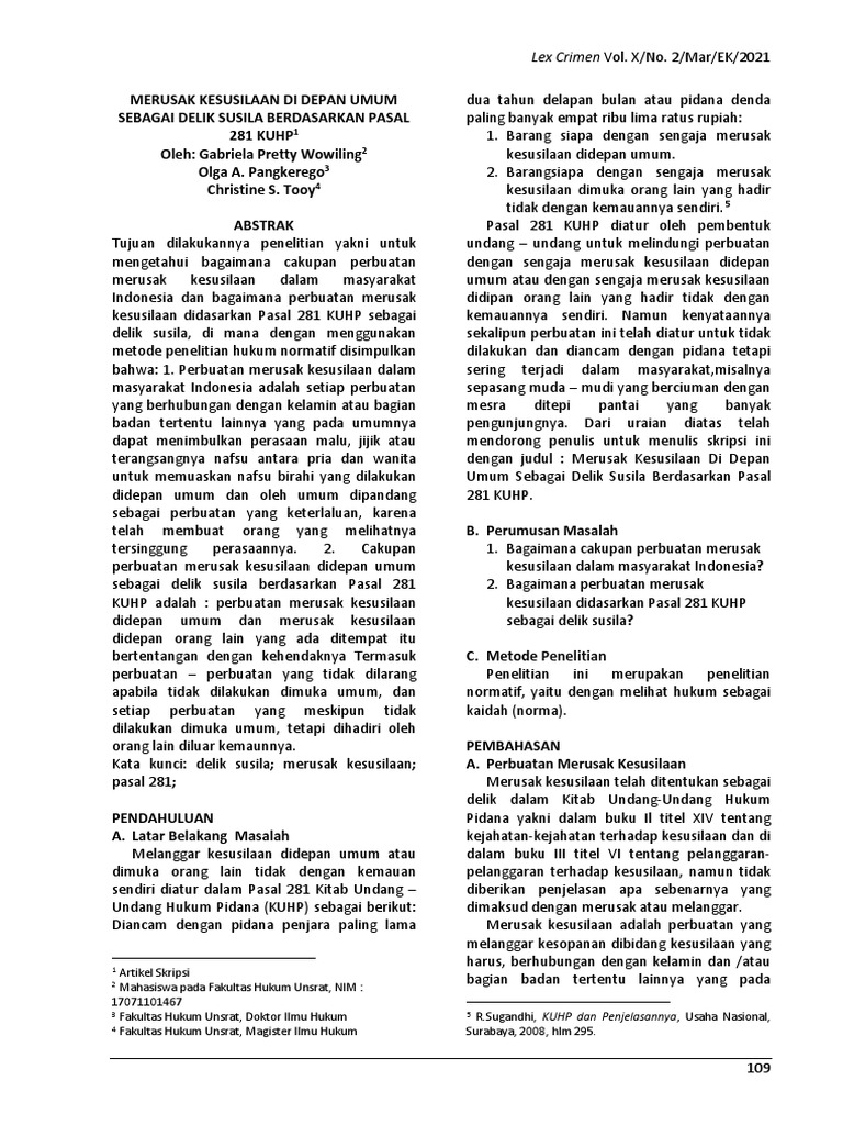 Delik Susila: Pasal 281 KUHP | PDF | Filsafat