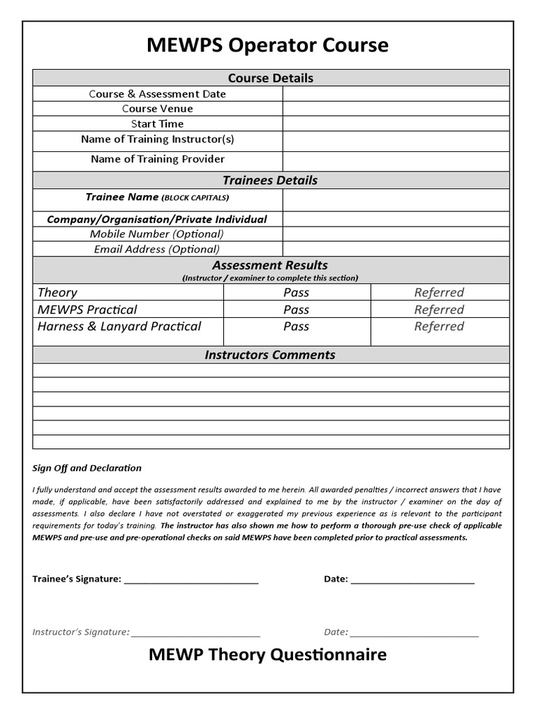 Mewps Operator Trainee Booklet | PDF | Manufactured Goods | Vehicles