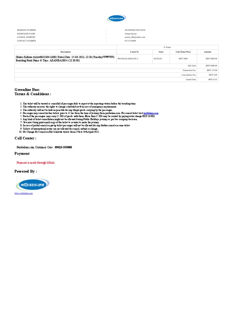 India Bus Ticket | PDF | Service Industries | Transport