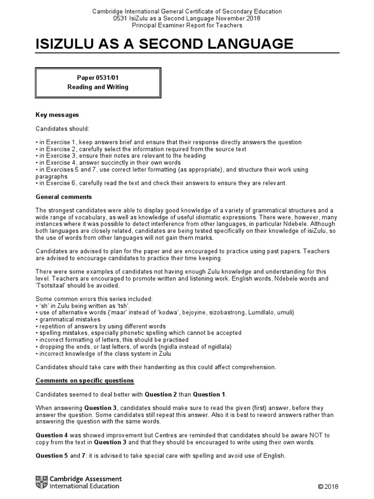 Isizulu As A Second Language | PDF | Question | Teachers