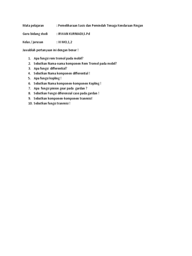 Soal Ujian Mid Semester Taruna | PDF