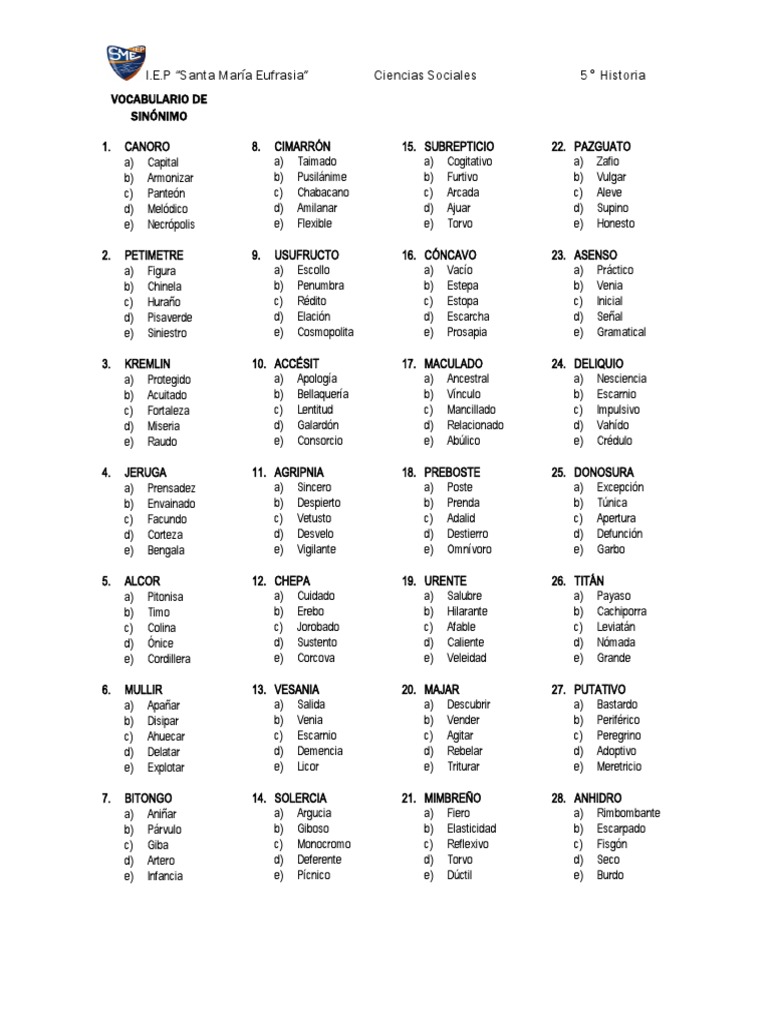 Práctica de Sinónimos | PDF