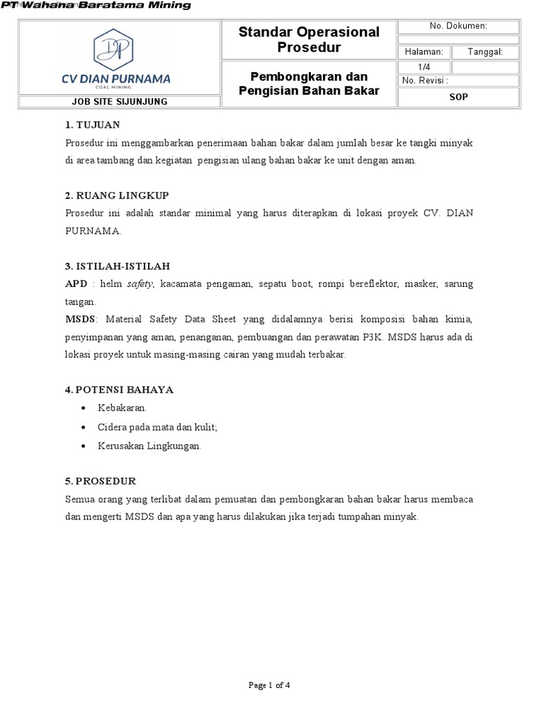 SOP Pembongkaran & Isi BBM Aman | PDF