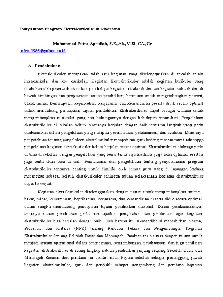 Penyusunan Program Ekstrakurikuler Di Sekolah | PDF