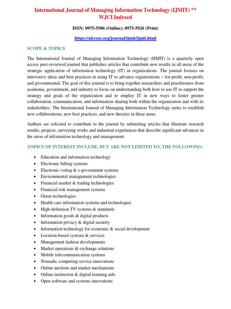 International Journal of Managing Information Technology (IJMIT) | PDF ...
