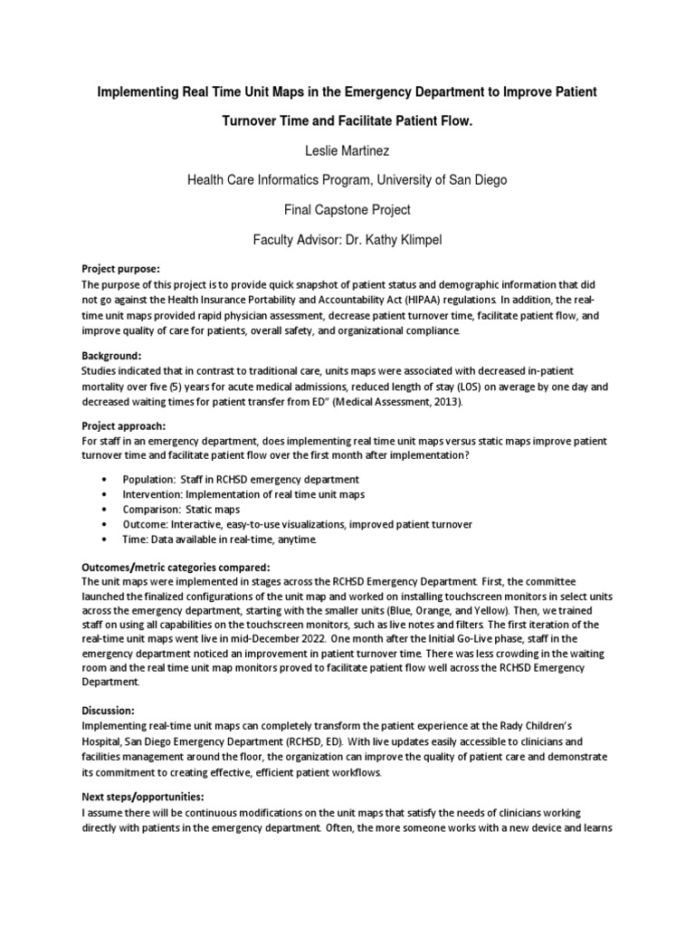 Enhancing ED Patient Flow with Unit Maps | PDF | Emergency Department ...